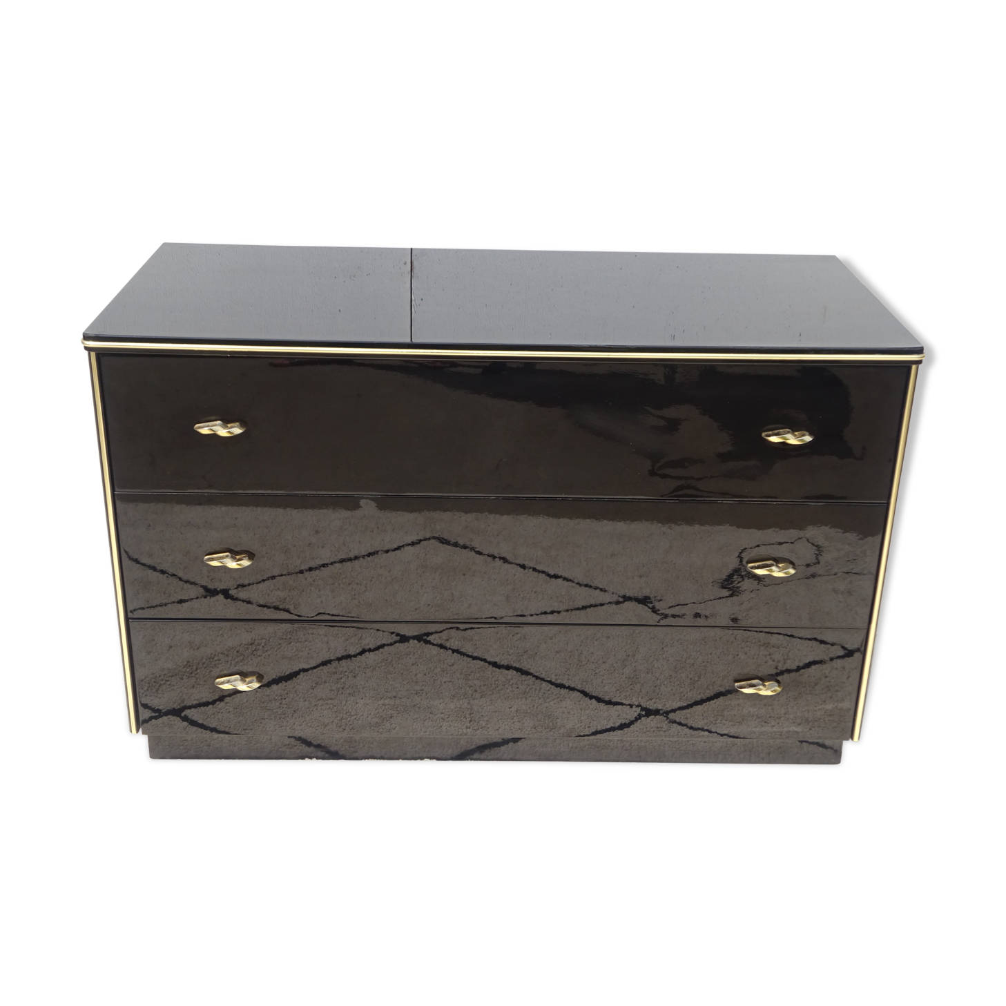 Commode noir laqué, laiton doré | Selency