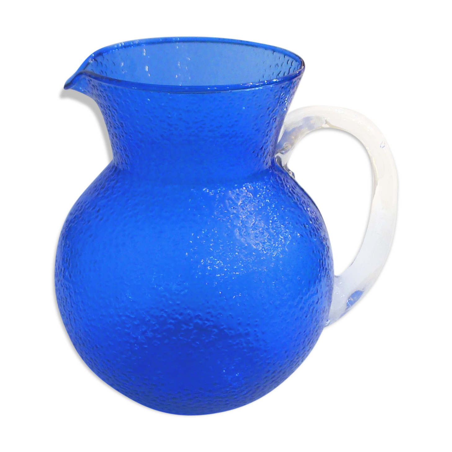 Pichet boule en verre bleu texturé | Selency