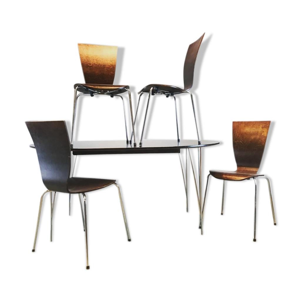Ensemble table et quatre chaises années 70 | Selency