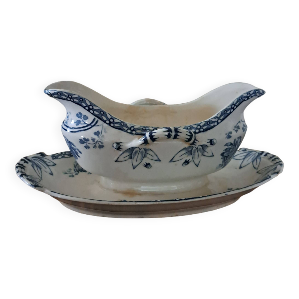 Saucière sur dormant terre de fer bleue Royat Sarreguemines U&C | Selency