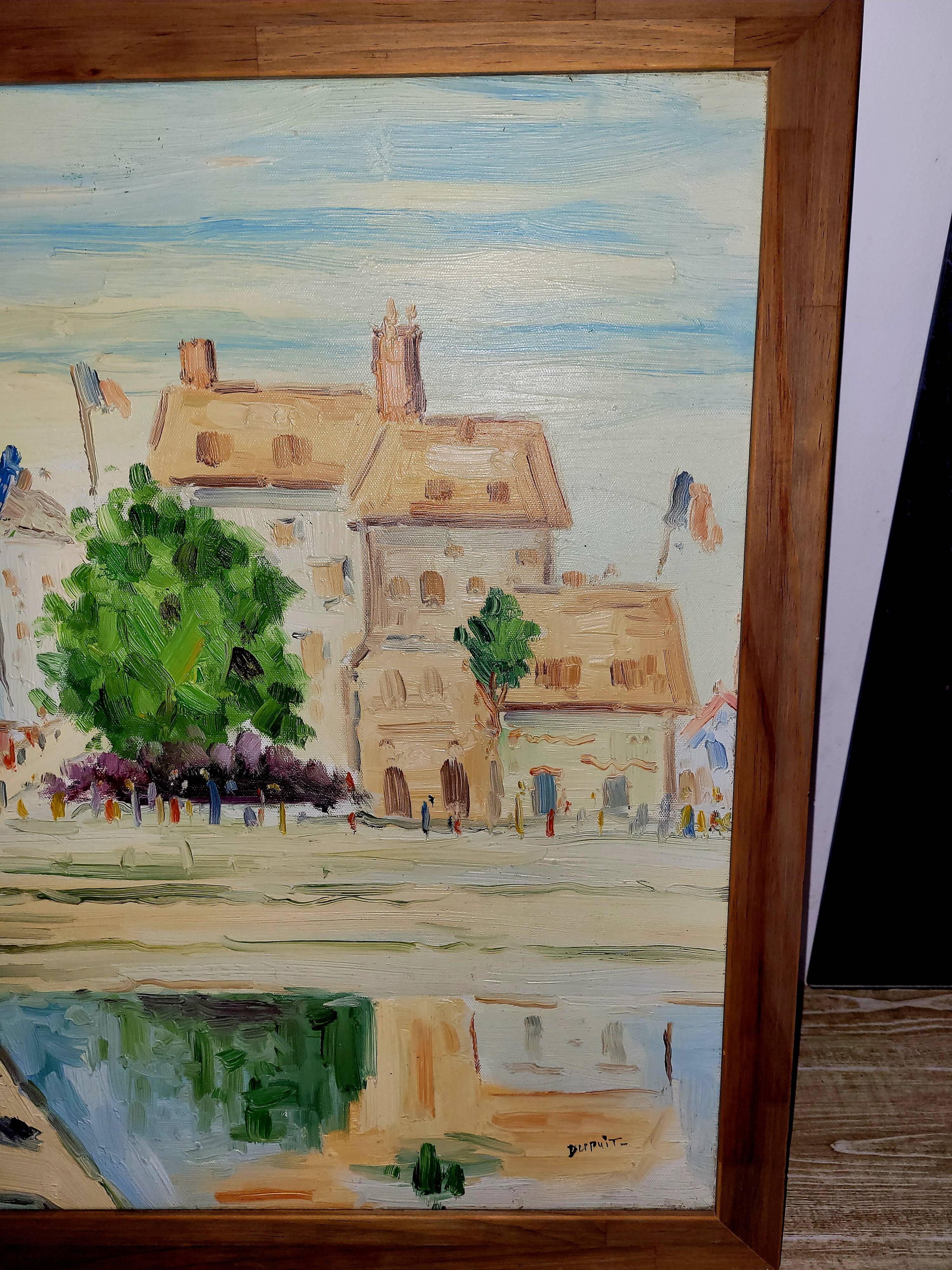 Tableau huile sur toile - Art Naïf - Vue du port Honfleur - Signé ...