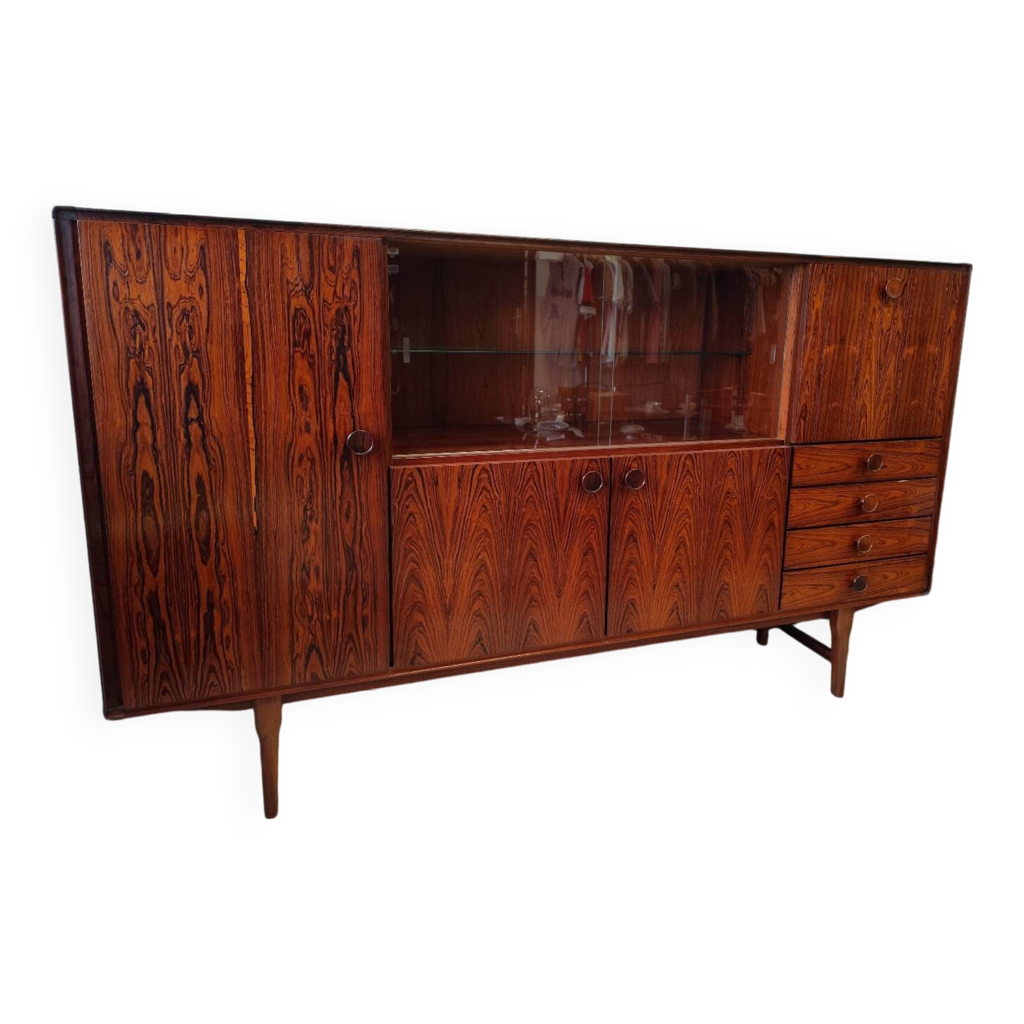 Buffet vintage années 70 avec vitrine | Selency