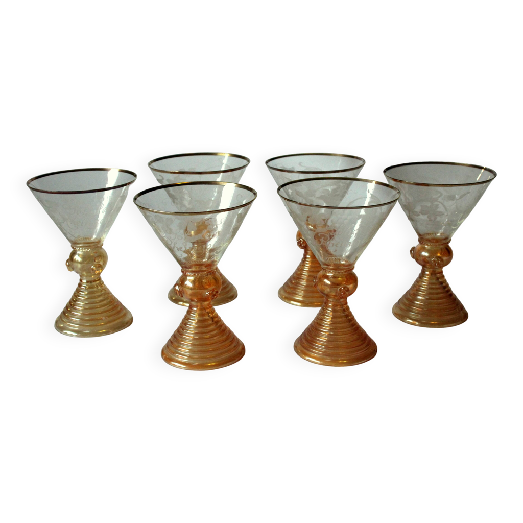 6 verres à vin anciens Söhnlein Rheingold Roemer des années 1920 | Selency