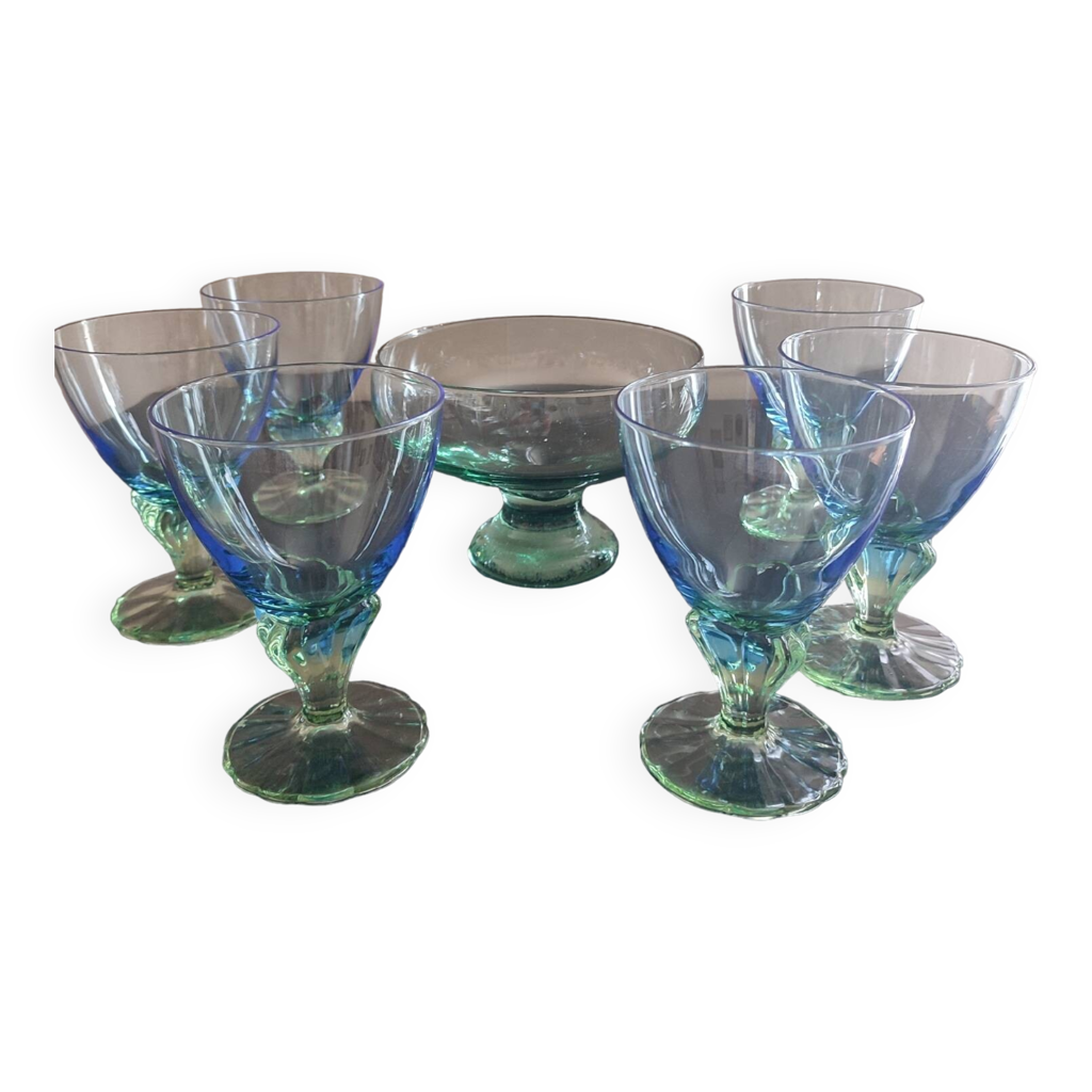 Lot de 6 verres et une coupe Bormioli Rocco Bahia, Italie | Selency