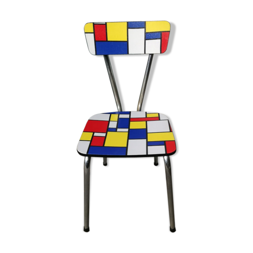 Chaise formica personnalisé textile imprimé Mondrian | Selency