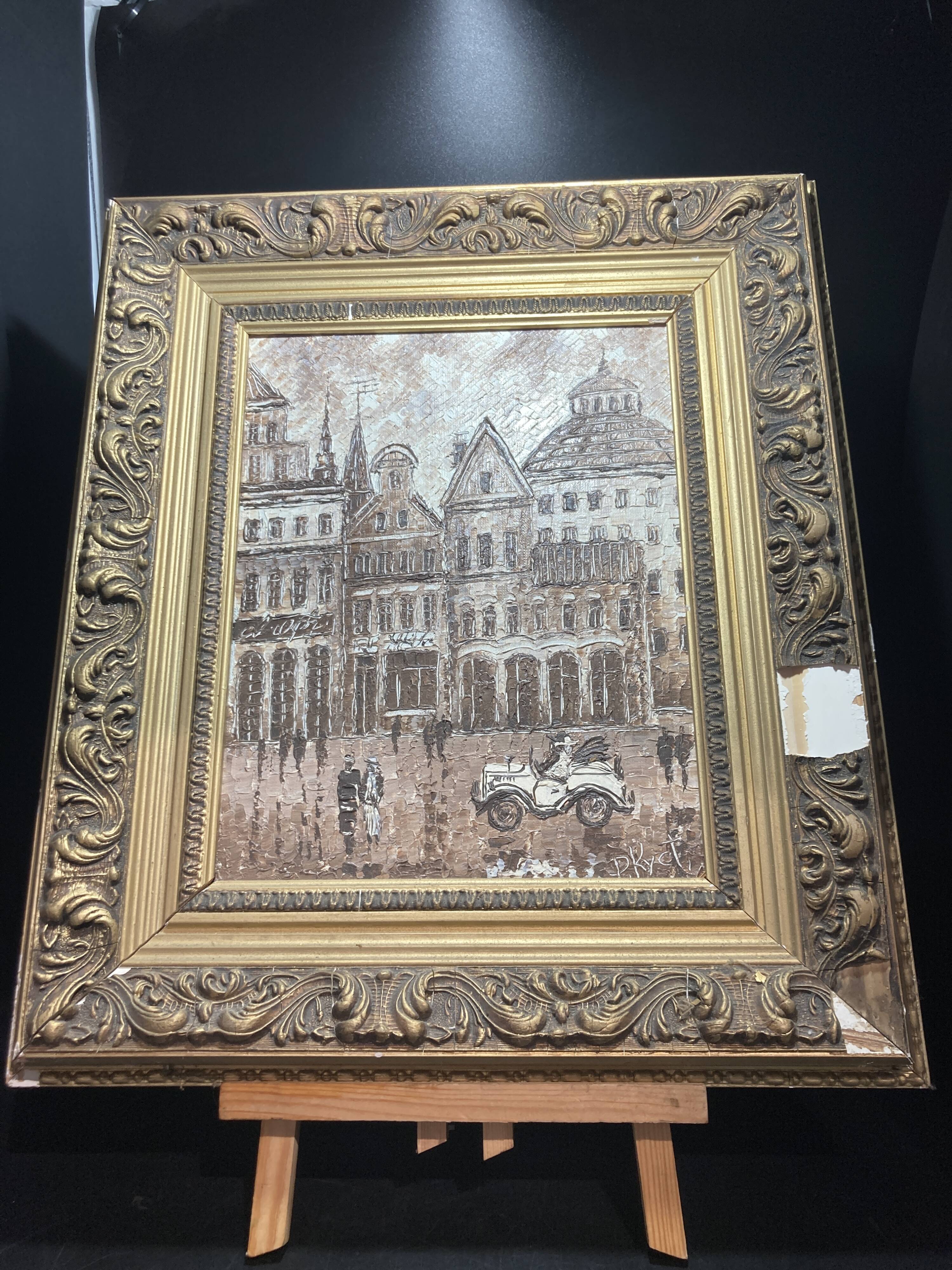 Dessin sur papier rue de Paris face au moulin rouge, signé "G.Ducollet ...