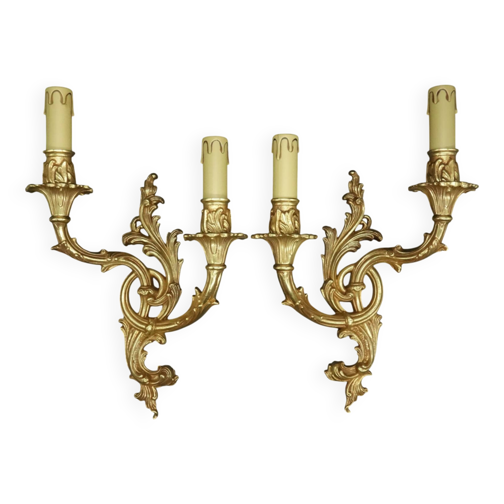 Grande paire d'appliques style Rocaille / Rococo / Baroque - bronze ...
