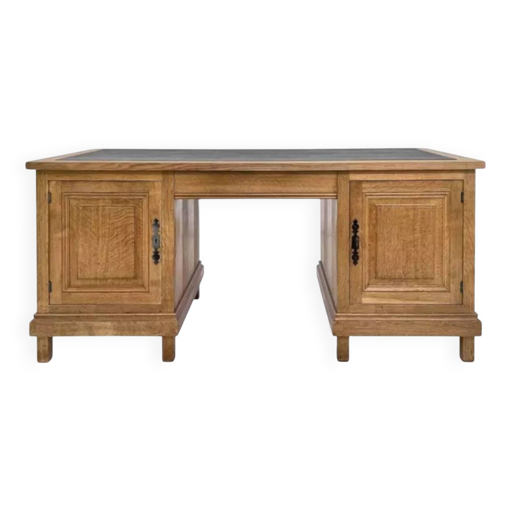 Bureau double face en chêne et cuir | Selency