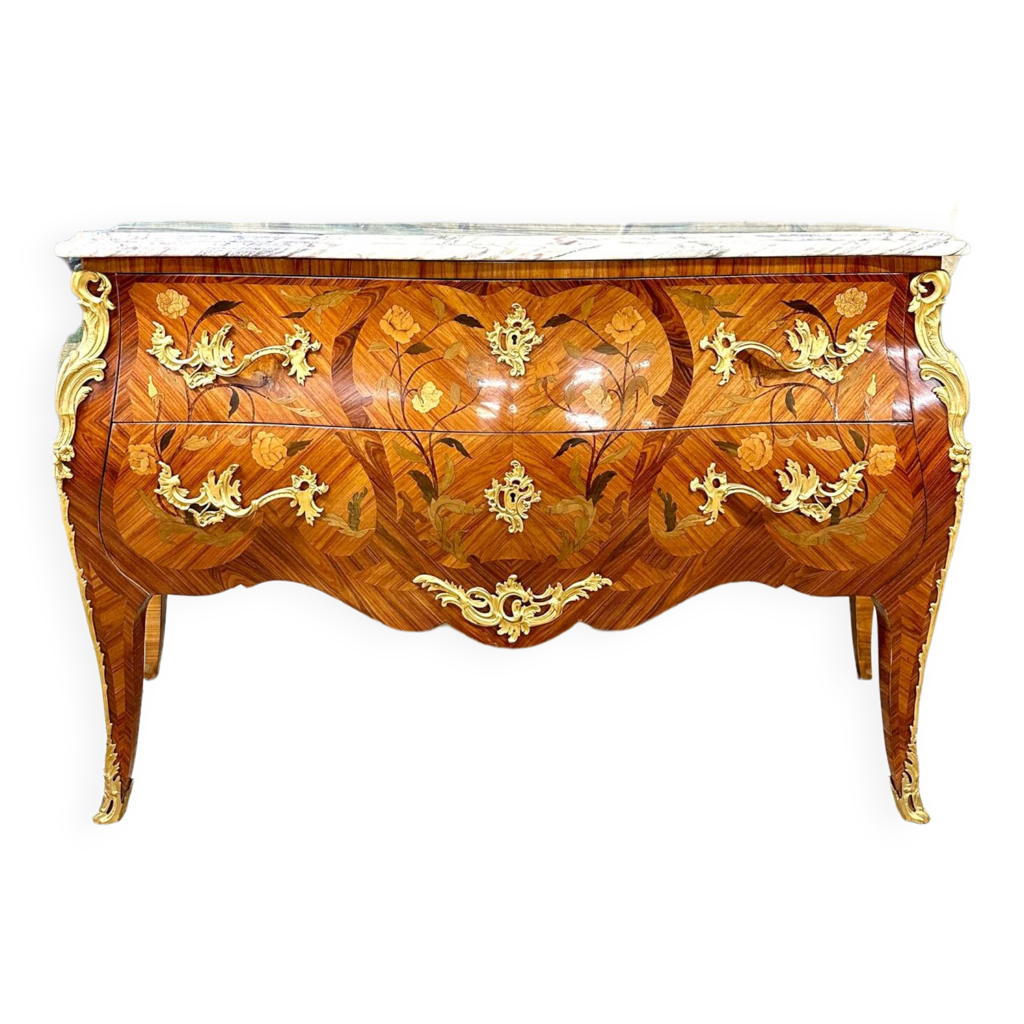 Grande Commode En Marqueterie Et Bronze Doré De Style Louis XV | Selency