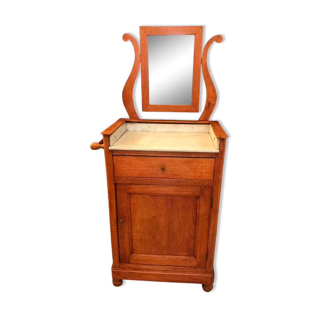 Coiffeuse époque 1900 table de toilette en pitchpin avec marbre et miroir | Selency