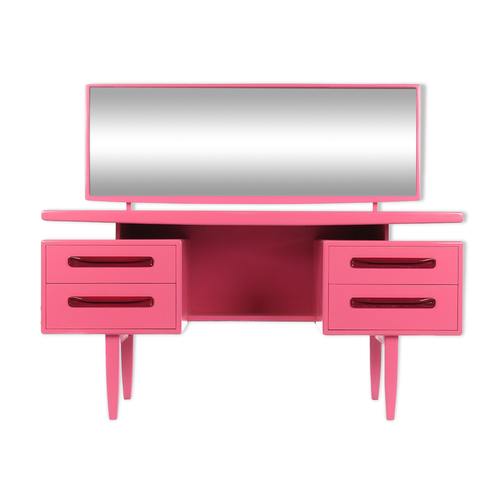 Coiffeuse rose en bois laqué à 4 tiroirs et 1 grand miroir | Selency