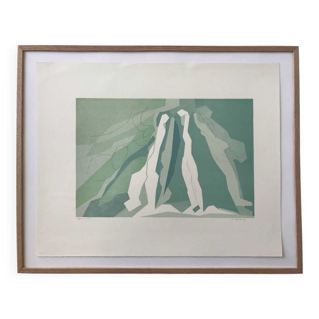 André Beaudin : Lithographie originale signée au crayon La nuit bleue ...