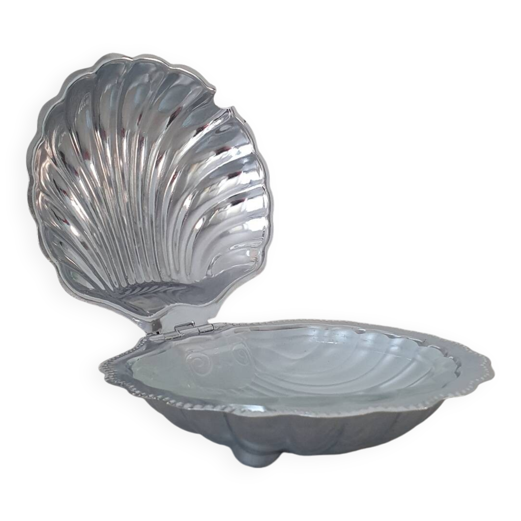 Beurrier coquillage Saint Jacques en inox et sa coupelle blanche | Selency
