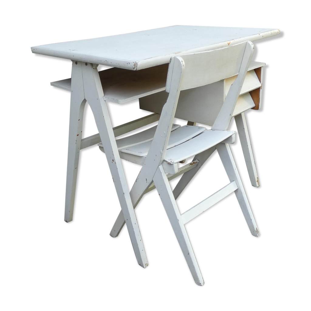 Bureau enfant vintage pieds compas et sa chaise | Selency