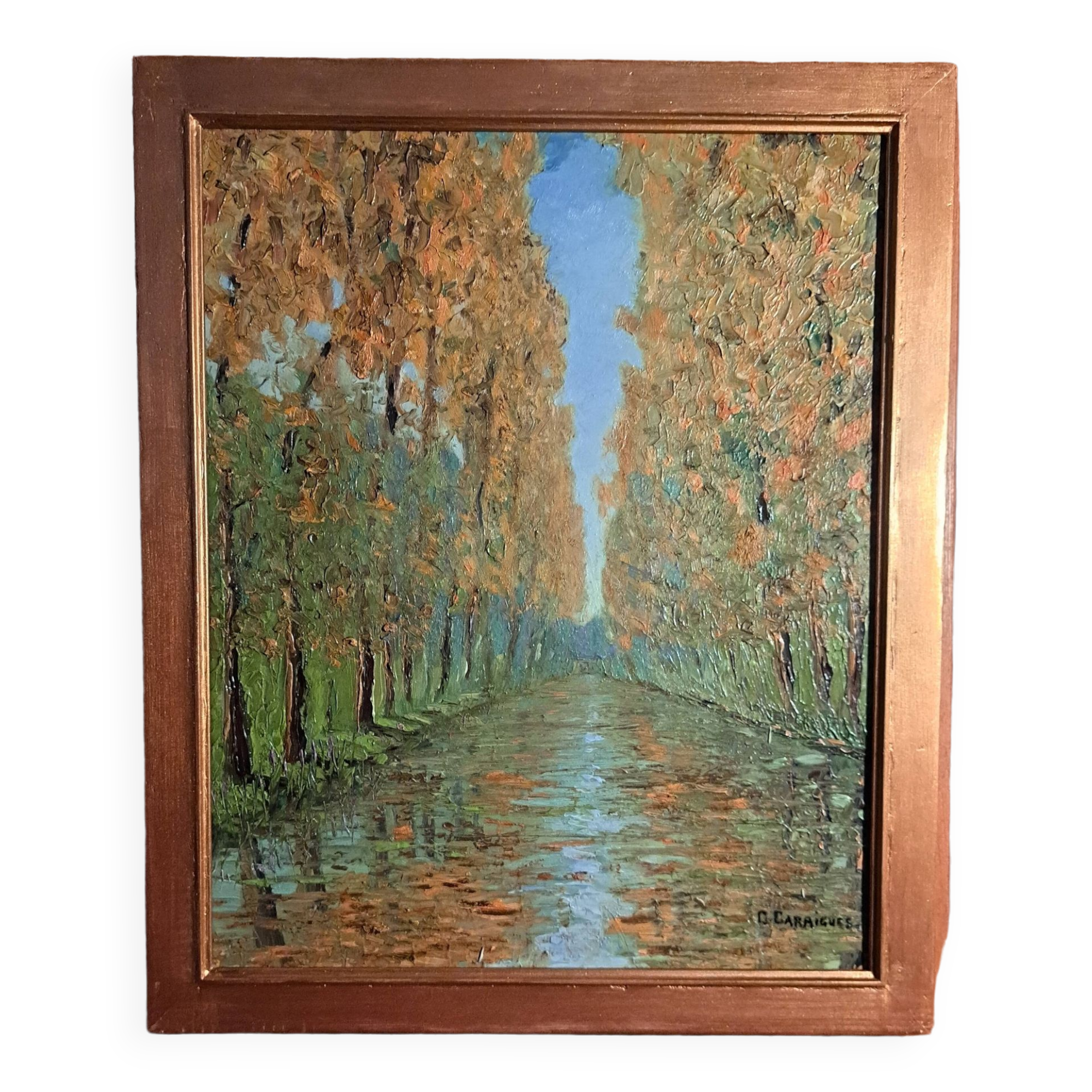 Tableau post-impressionniste et matiériste - paysage d'automne signé ...