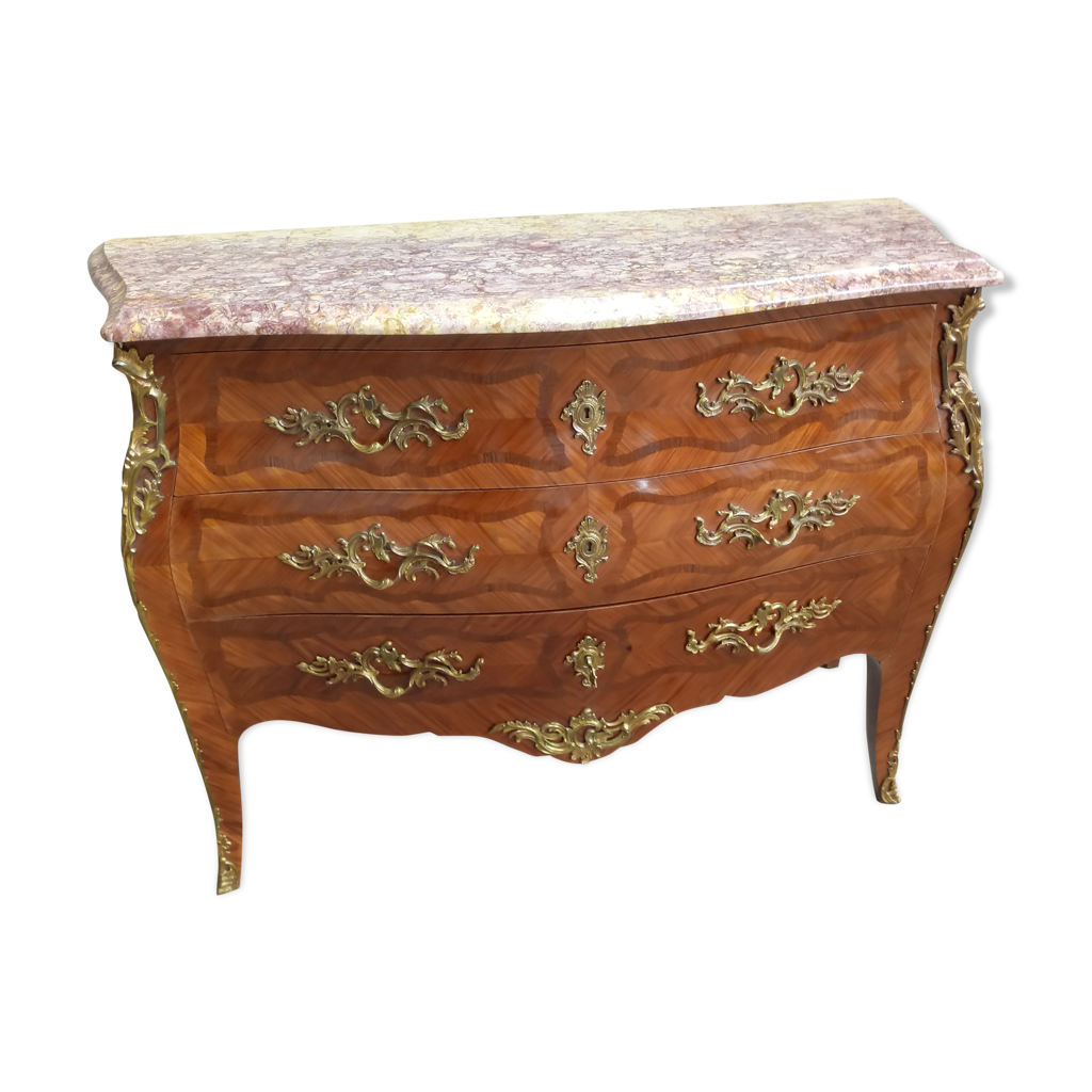 Commode tombeau en bois rose de style Louis XV dessus marbre | Selency