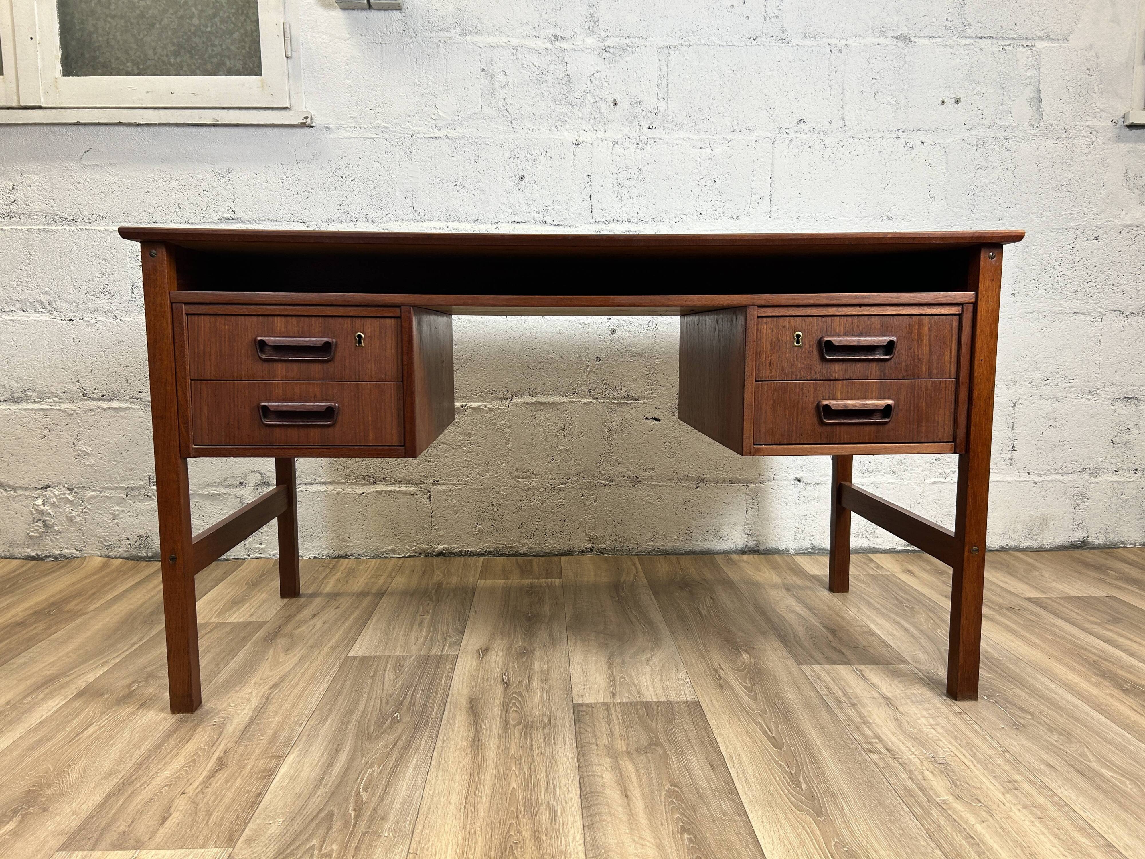 Bureau double face scandinave en teck, années 60 | Selency