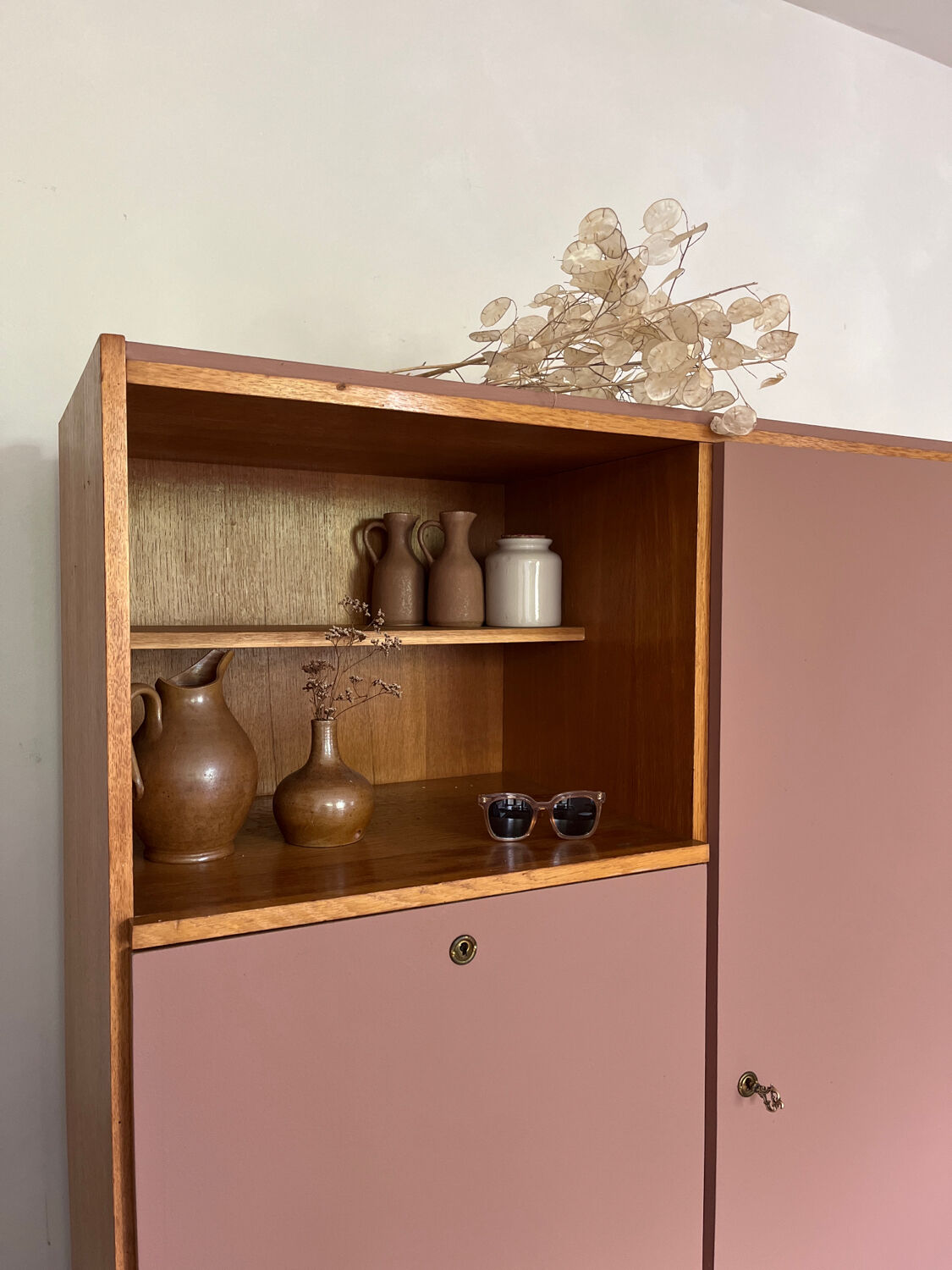 Armoire penderie & commode vieux rose et bois | Selency