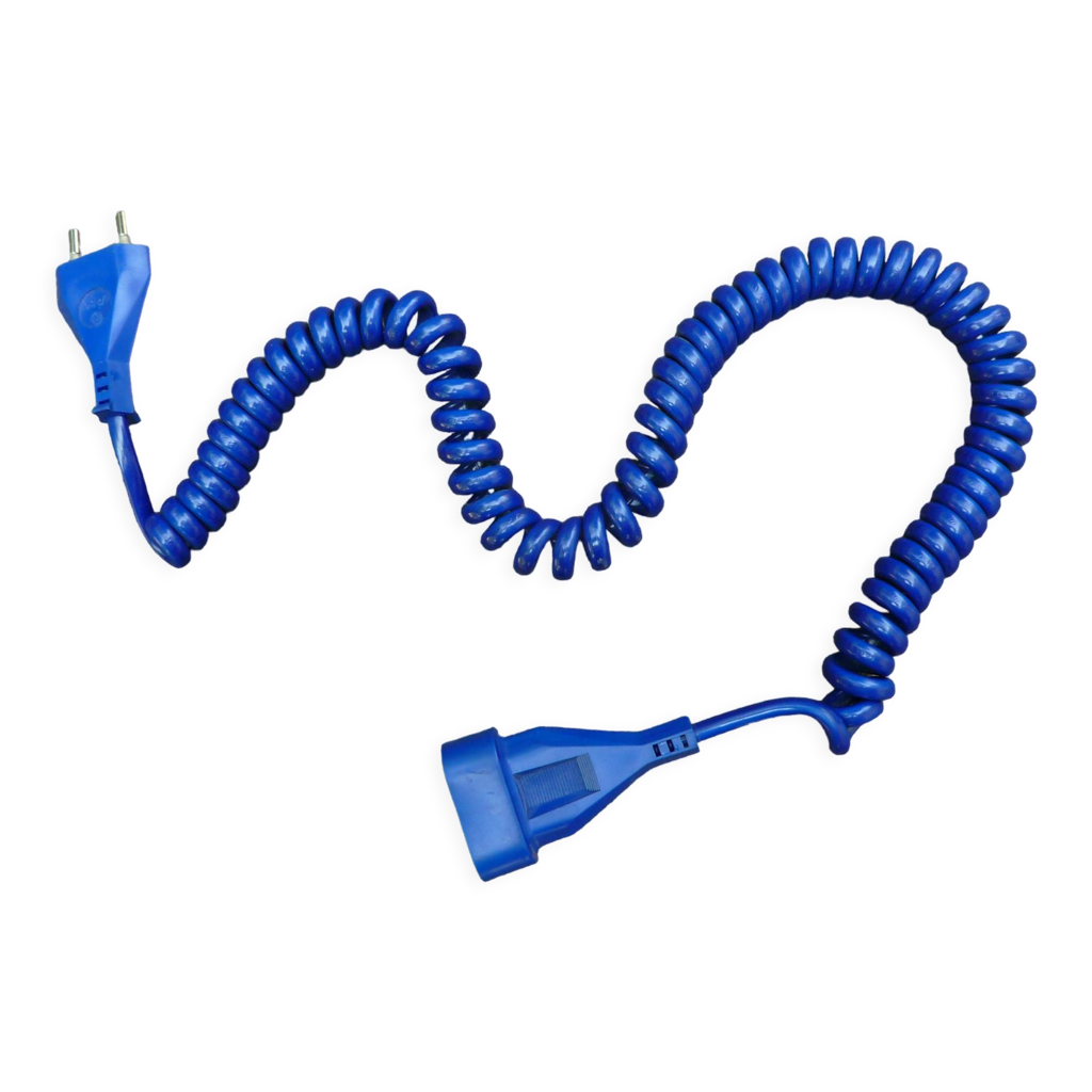 Rallonge électrique spirale, bleue, vintage 80s | Selency