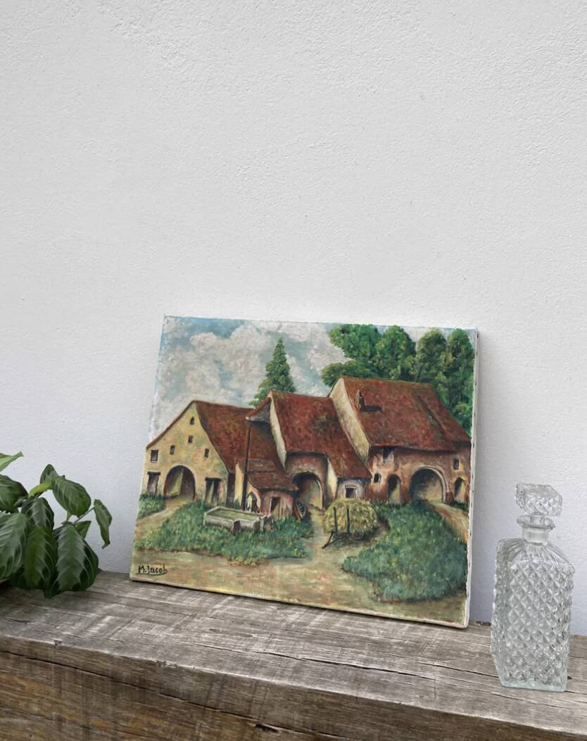 Tableau ancien huile sur toile ferme | Selency