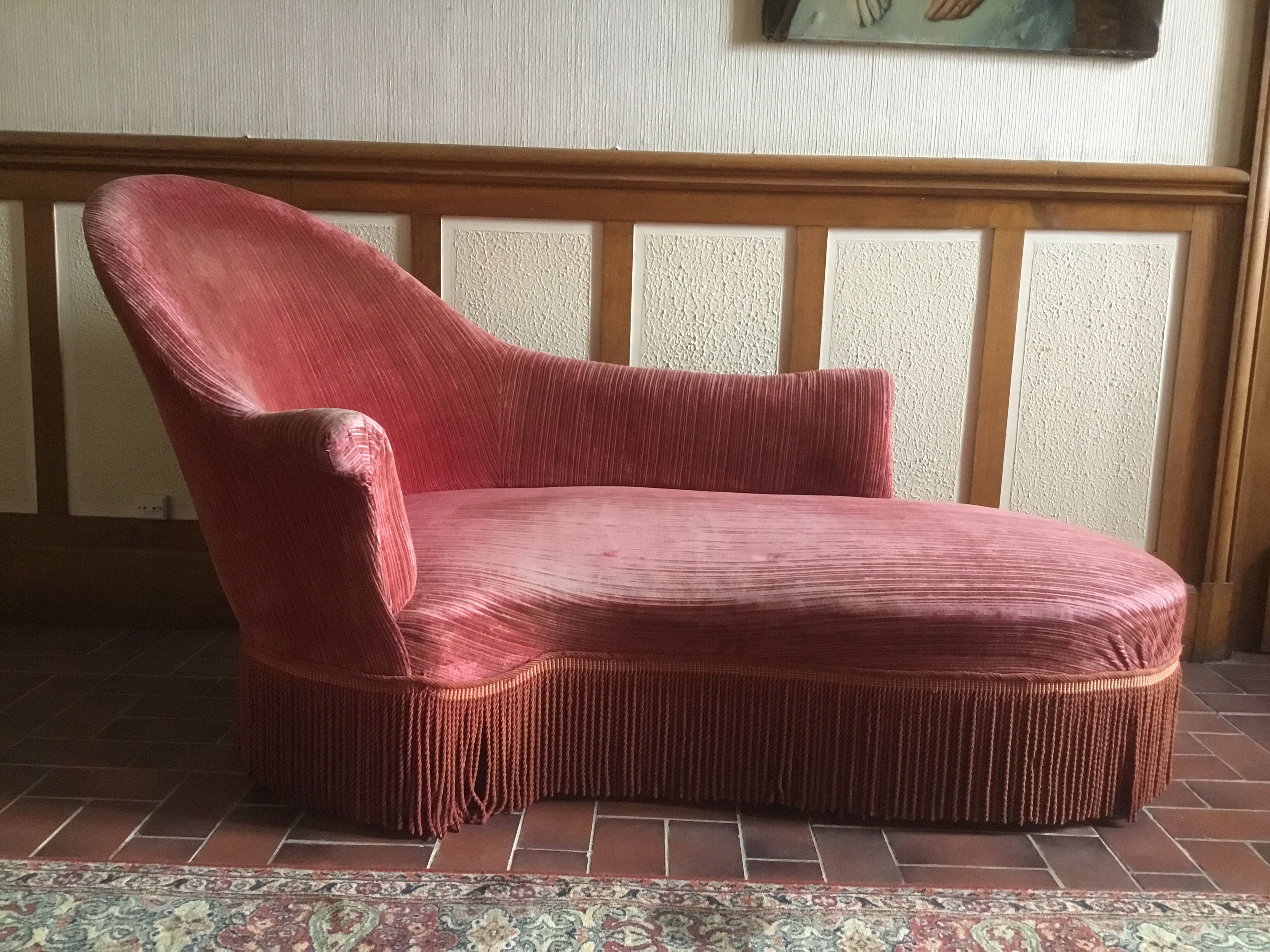 Méridienne ancienne velours terracotta | Selency