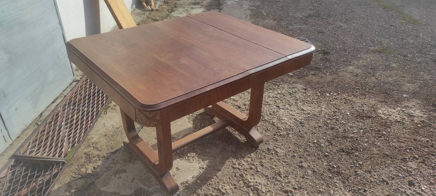 Table art déco rectangulaire ancienne extensible avec rallonges pieds lyre | Selency