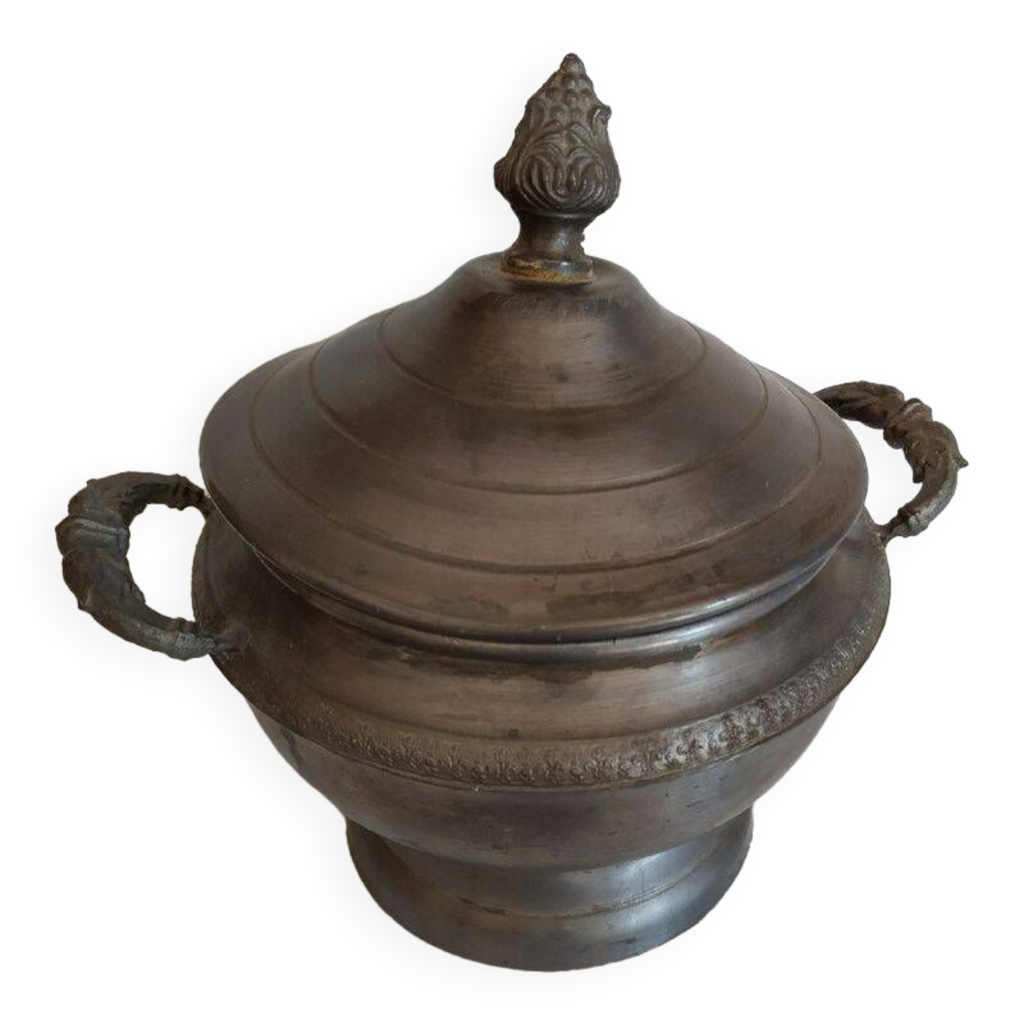 Petite soupiere en etain logo royal couronne | Selency