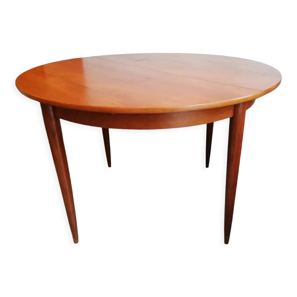Table ronde scandinave en teck, rallonges papillon, 1960 | Selency