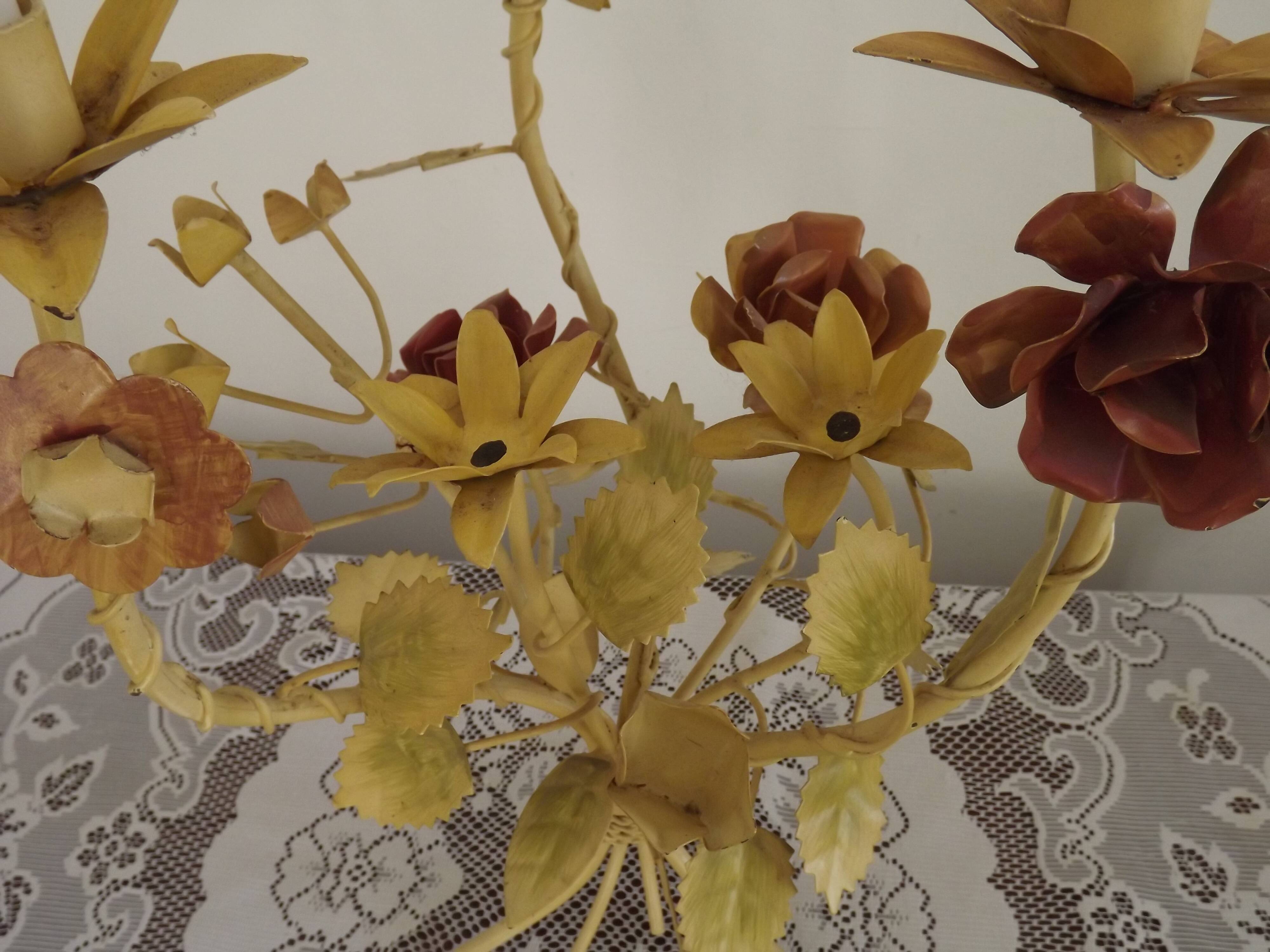 Chandelier fleurs en métal, France | Selency