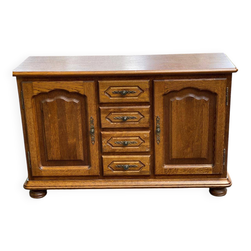 Buffet anglais 2 portes et 4 tiroirs en bois massif 130cm | Selency