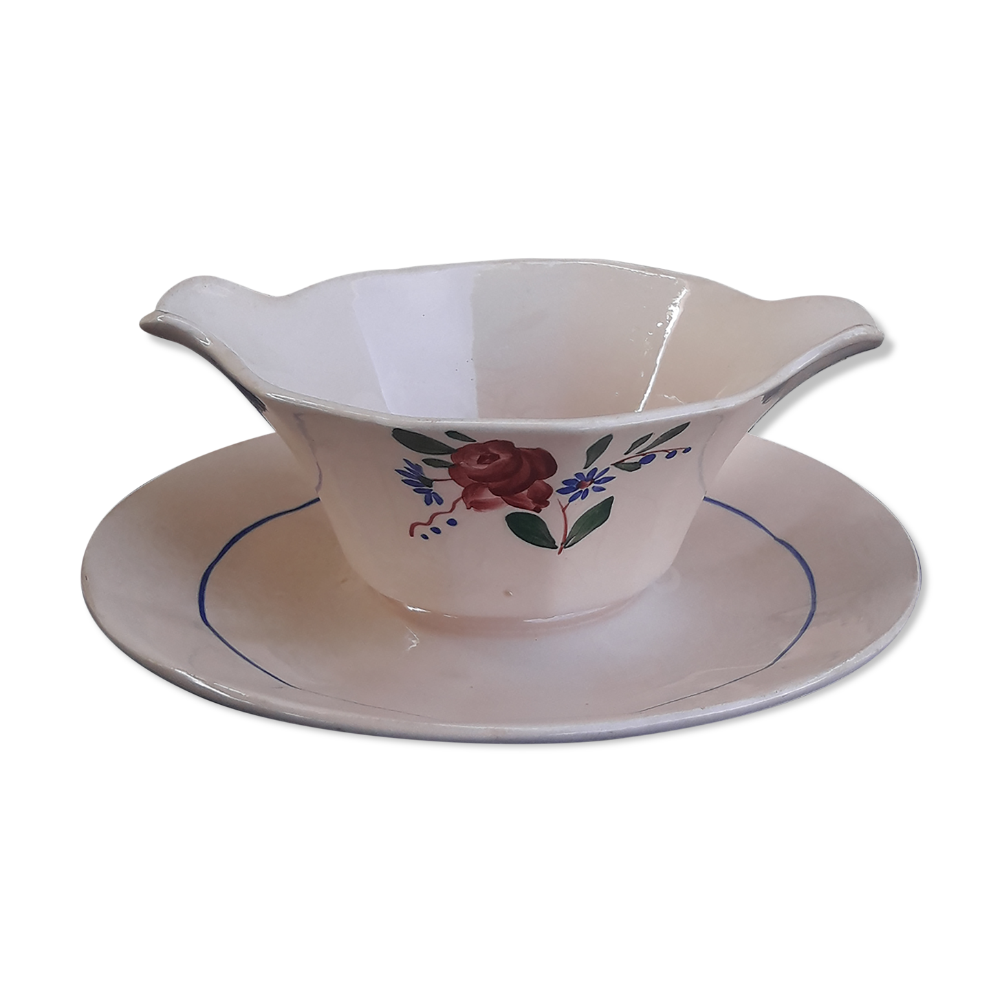 Saucière rose en faïence de Digoin Sarreguemines modèle 9177 | Selency