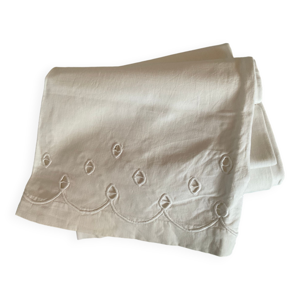 Drap ancien lin/ coton haut de drap ajouré | Selency