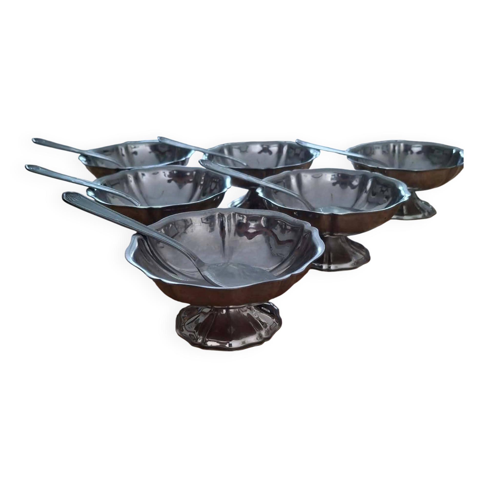 Lot de 6 coupes à glace en inox Guy Degrenne + 6 cuillères | Selency