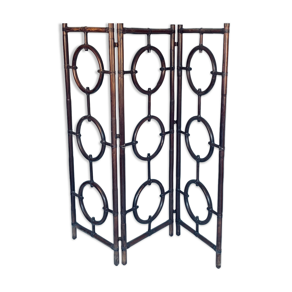 Decorative screen design of the 70s in rattan and leather | Selency