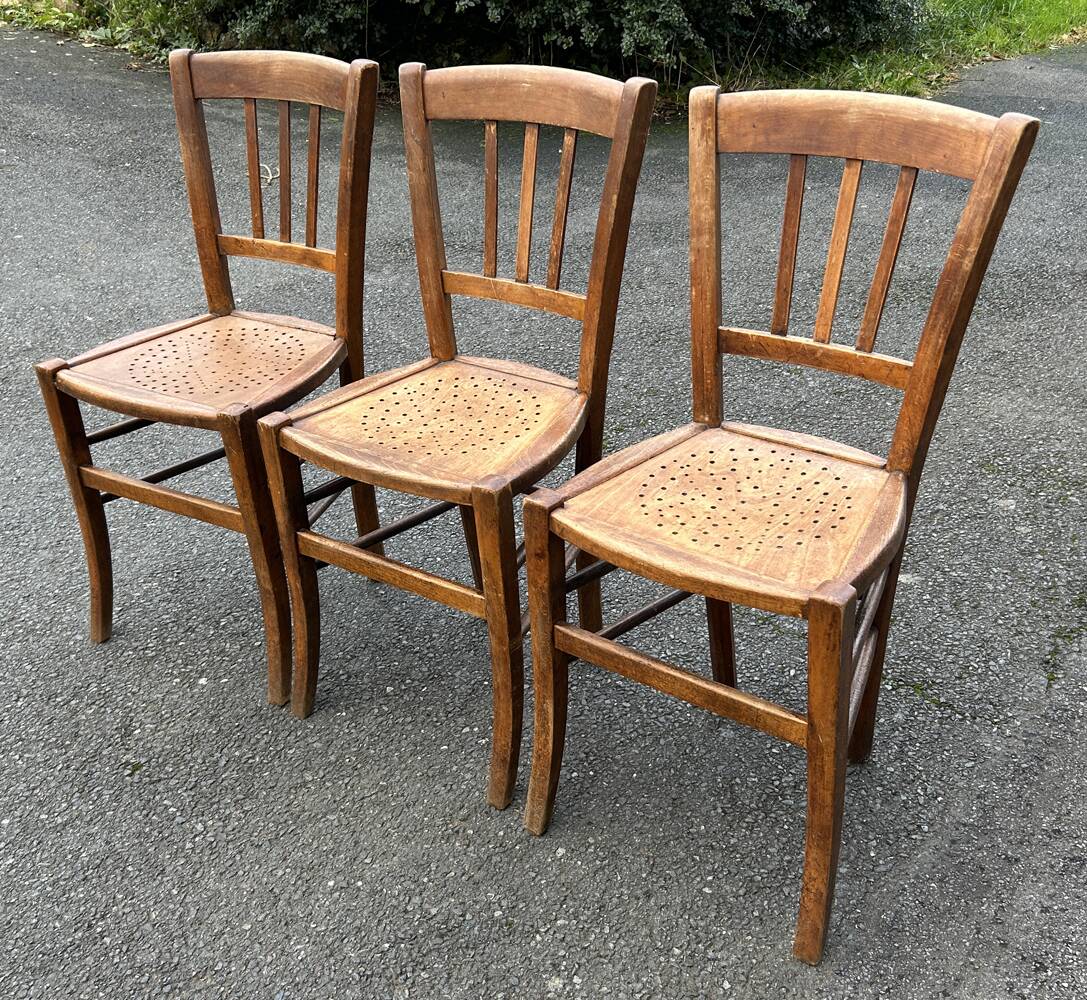 Set of 5 Luterma bistro chairs, perforated seat, vintage, 1940s | Selency