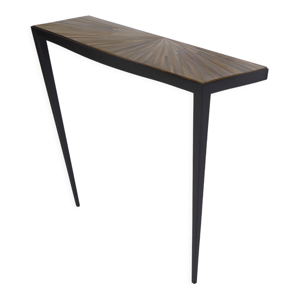 Console en marqueterie de paille à motif soleil années 2000 | Selency