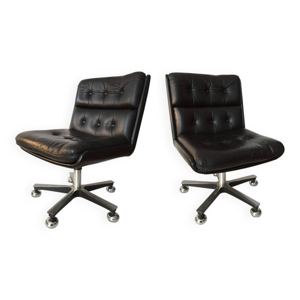 Duo de fauteuils cofemo-italy. cuir noir. 1980 | Selency