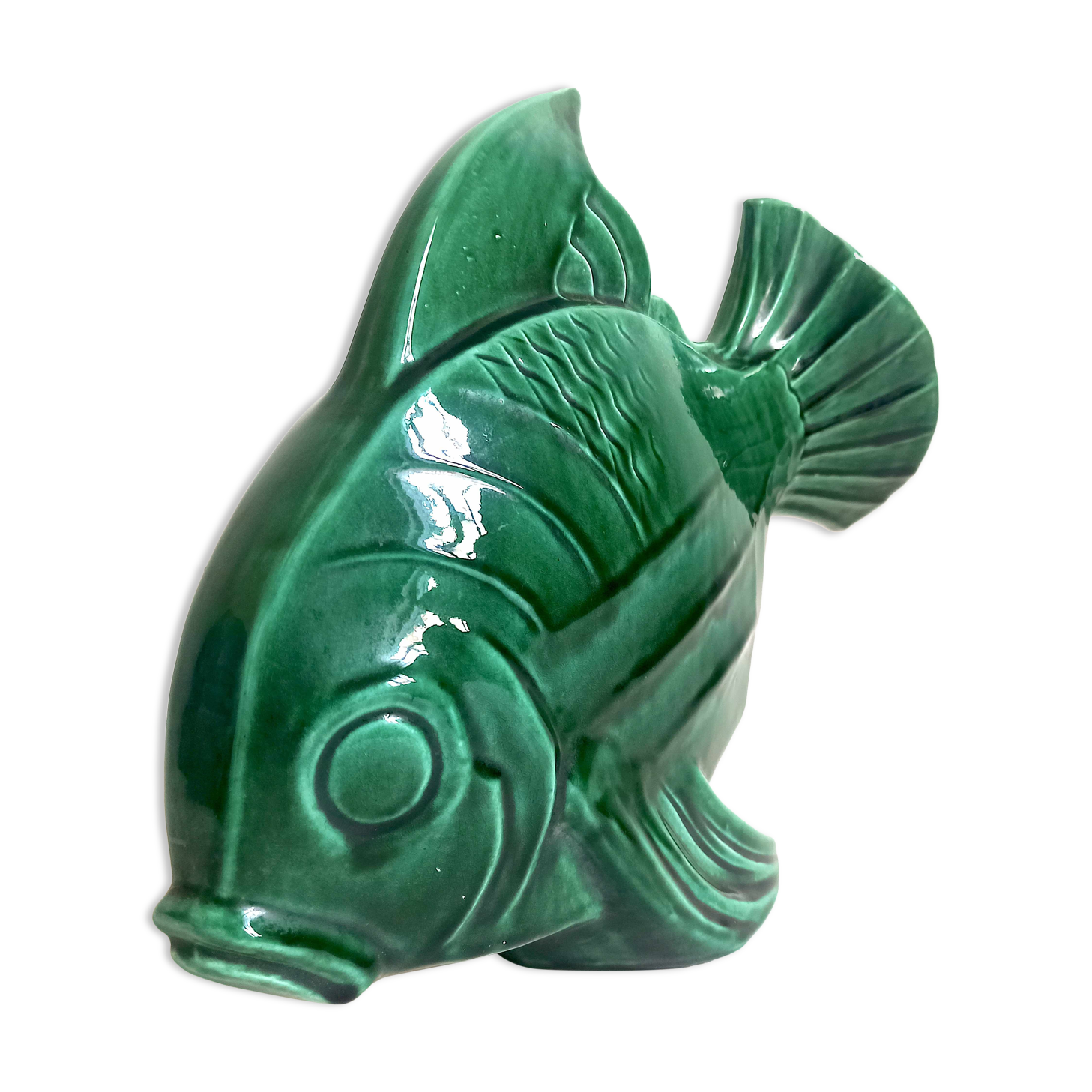 Poisson céramique vert lejan art déco largeur 40 cm | Selency