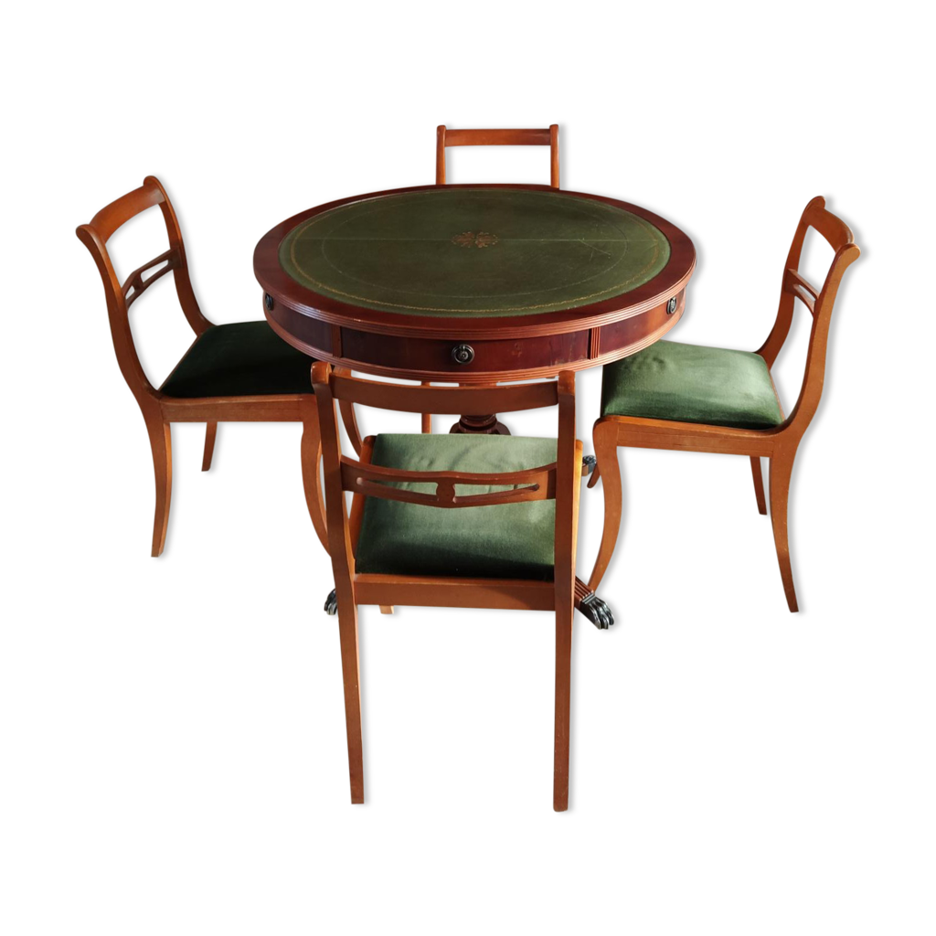 Ensemble style anglais table ronde et ses 4 chaises | Selency