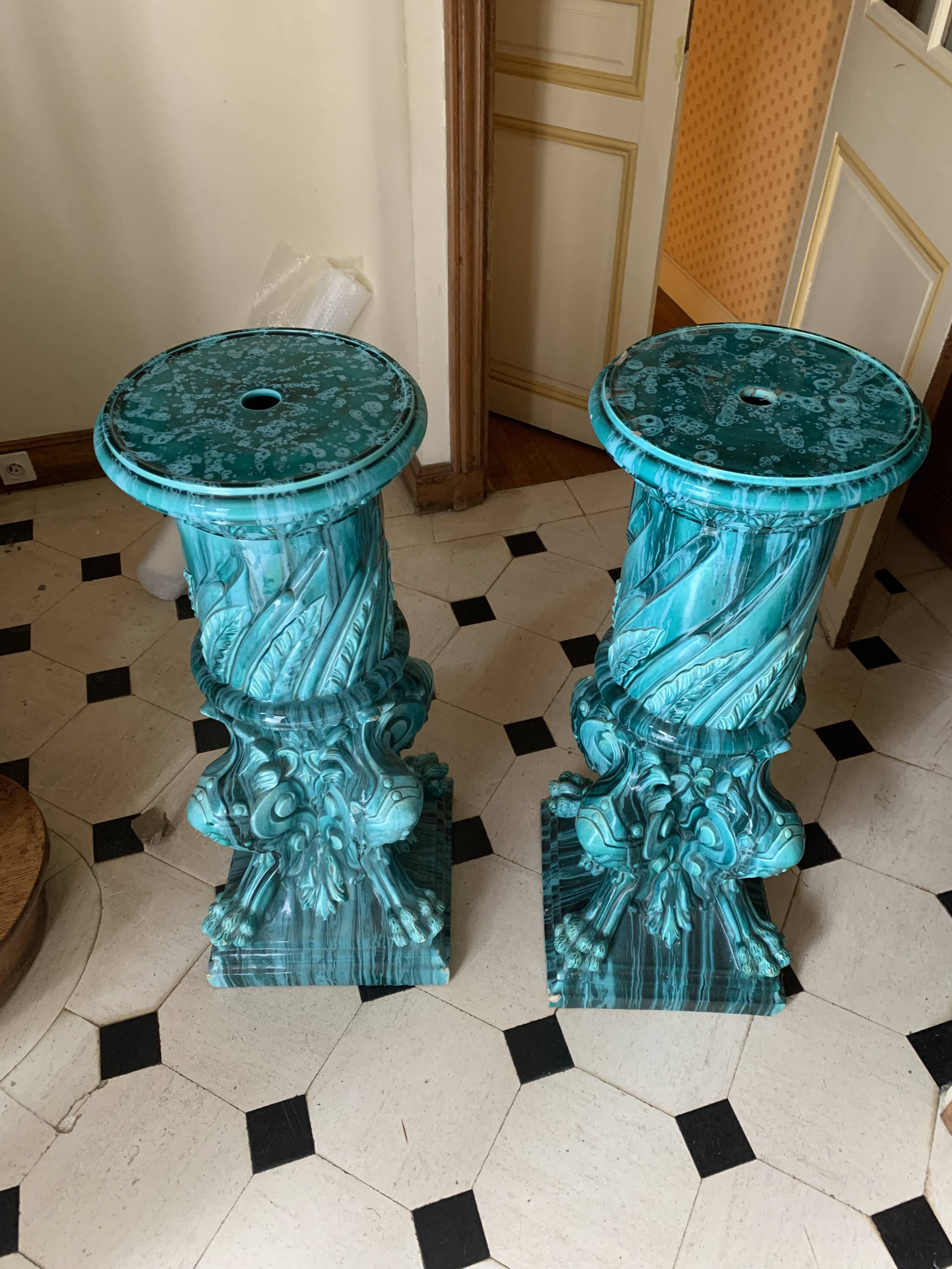 Colonnes faïence style Massier Vallauris | Selency