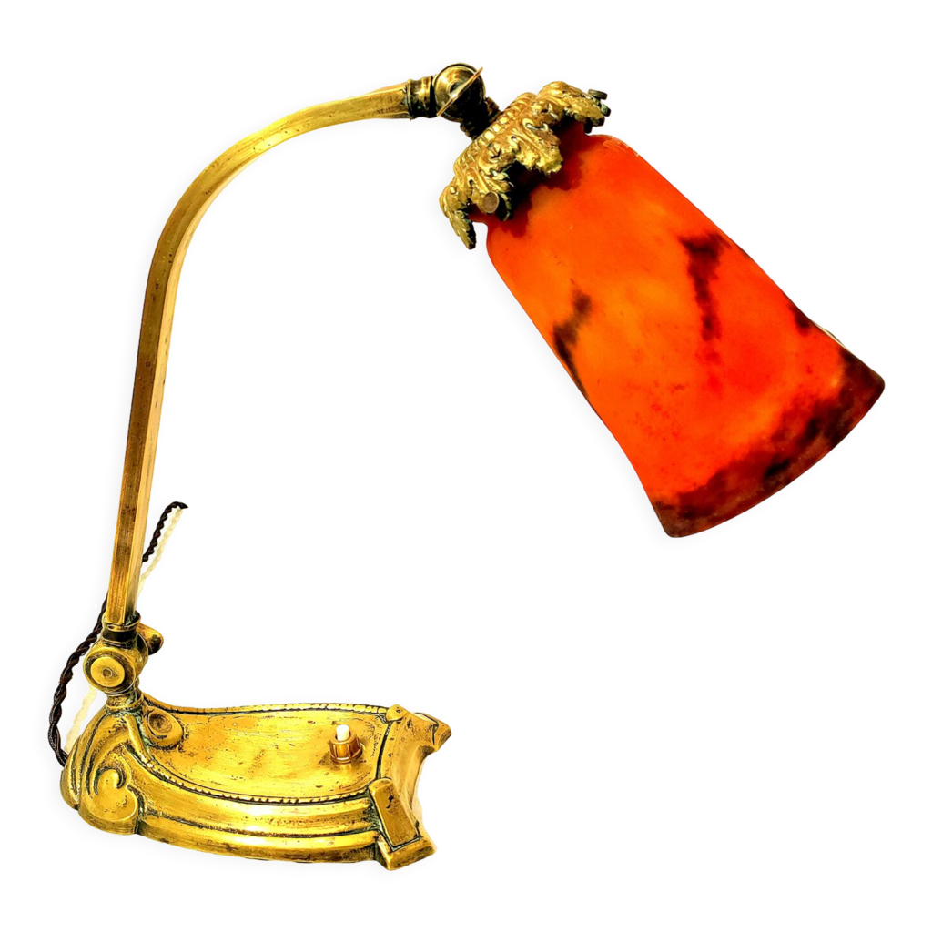 Lampe art-nouveau pied en bronze articulable avec abat-jour en pâte de ...