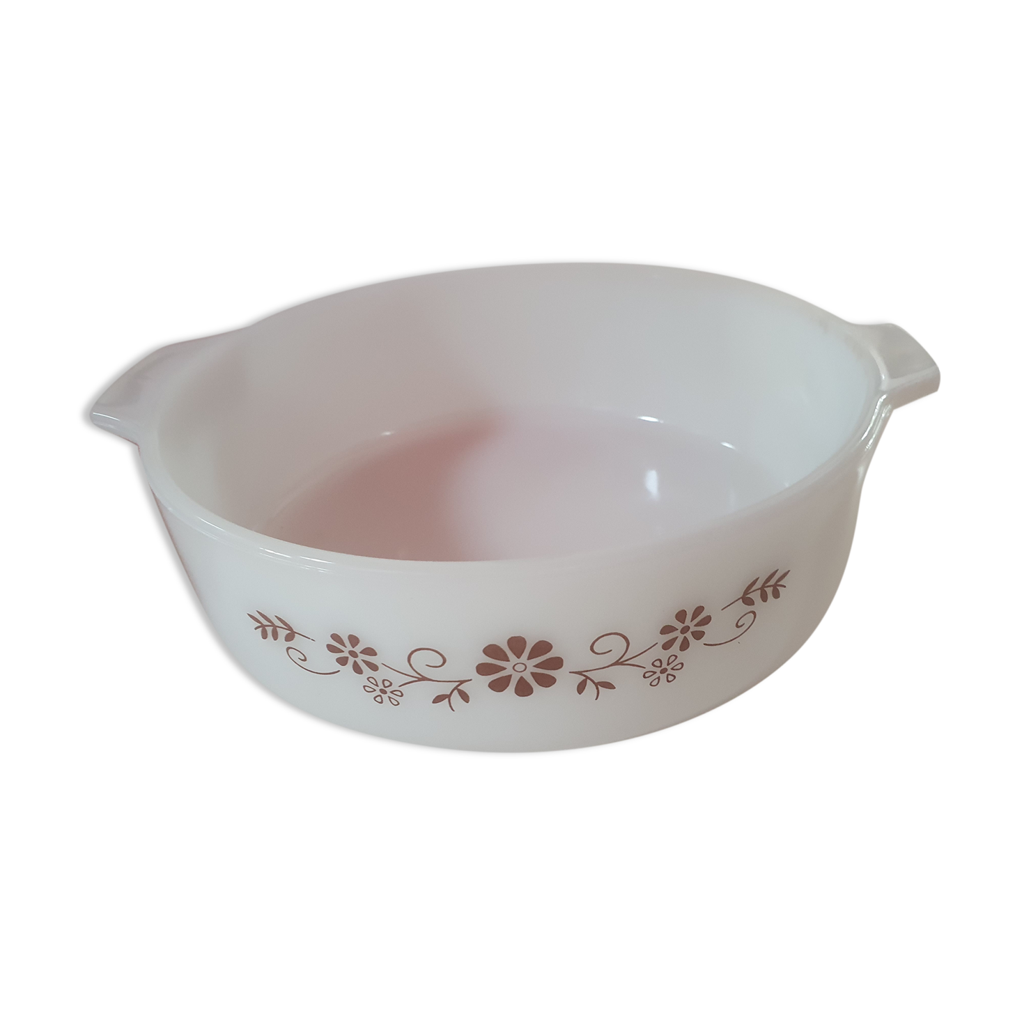 Plat Arcopal vintage avec fleurs rond avec poignée | Selency