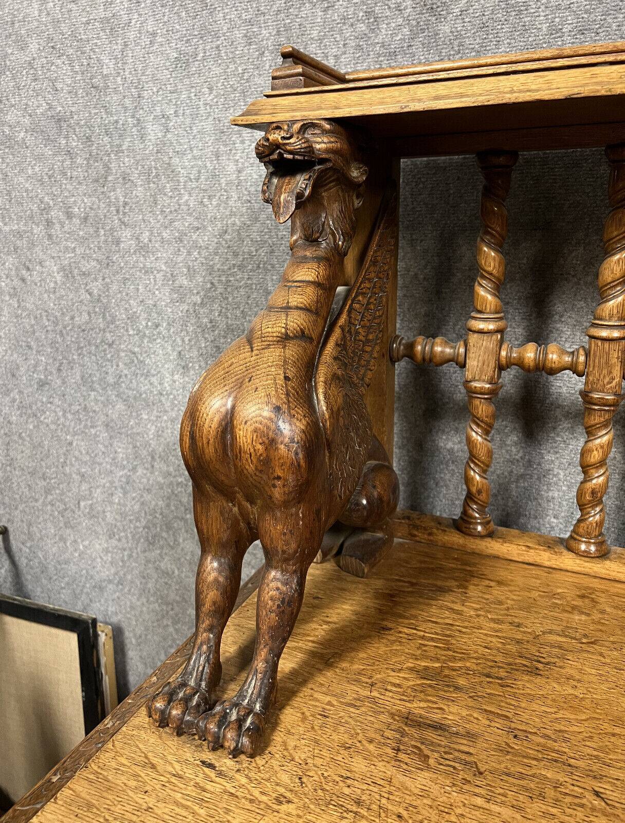 Renaissance style dragon console in blond oak circa 1850 | Selency