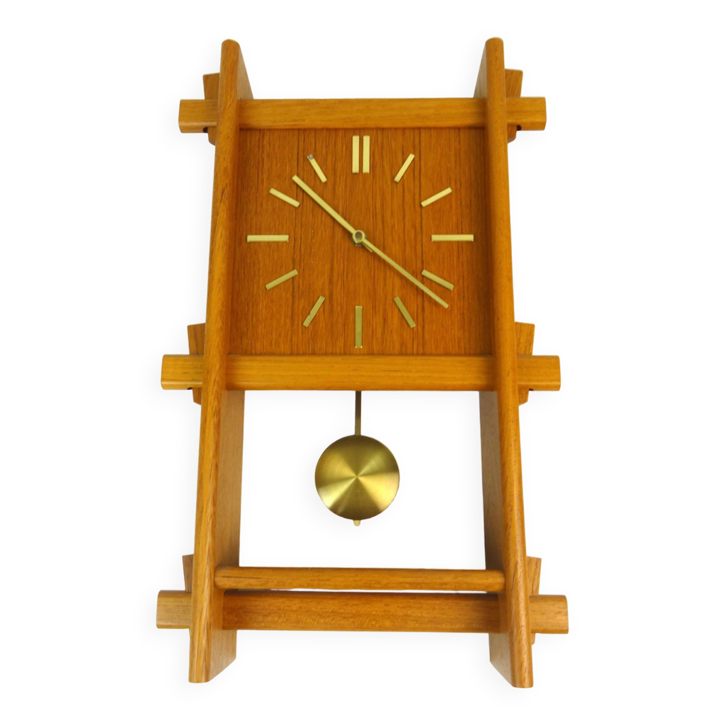 Danish modern mid century teak pendulum wall clock by Danclock Denmark ...