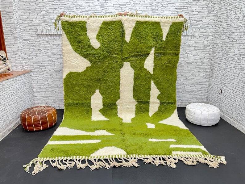 Tapis marocain vert - Tapis berbère en laine fait main, 150/250CM | Selency