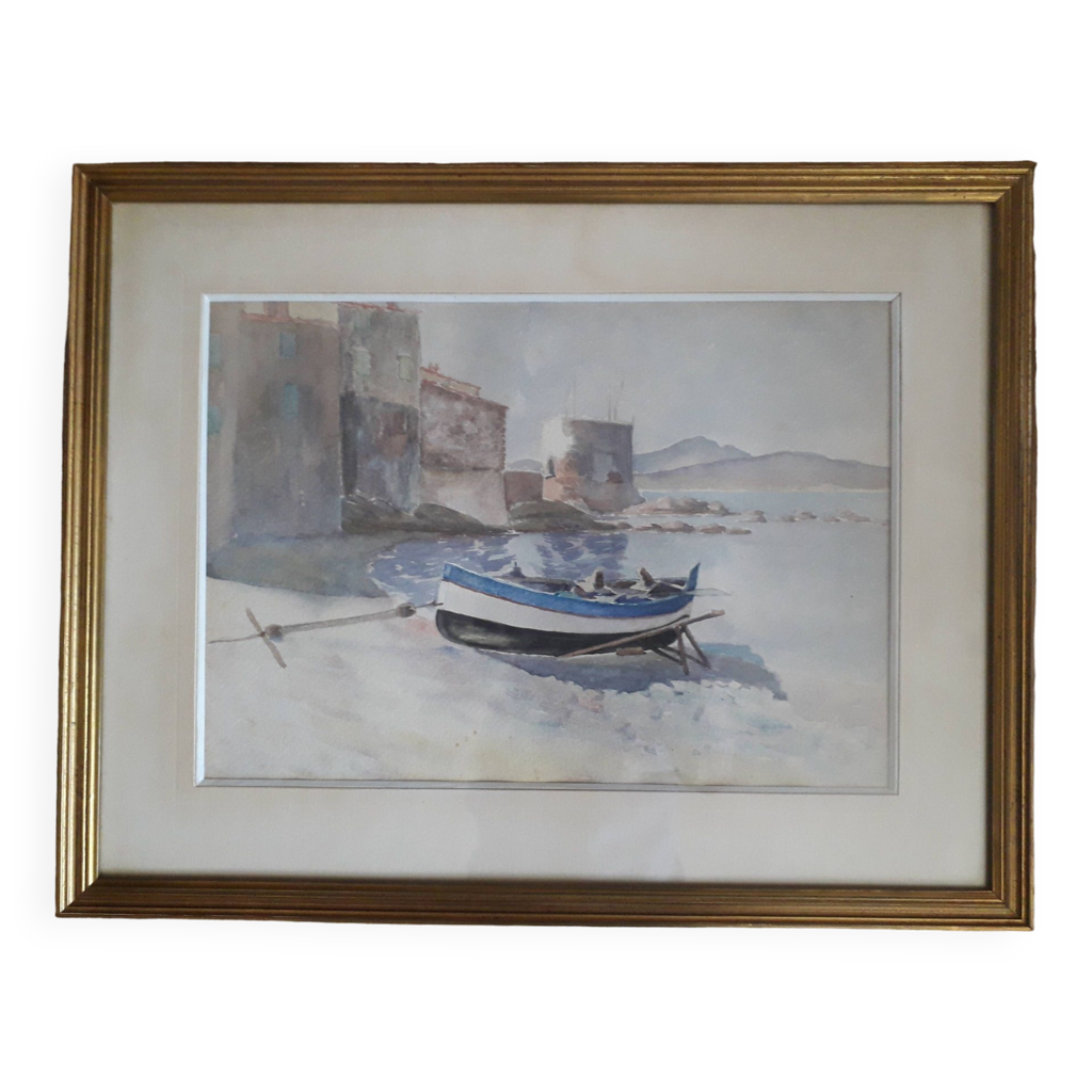 Tableau ancien représentant un paysage de mer | Selency