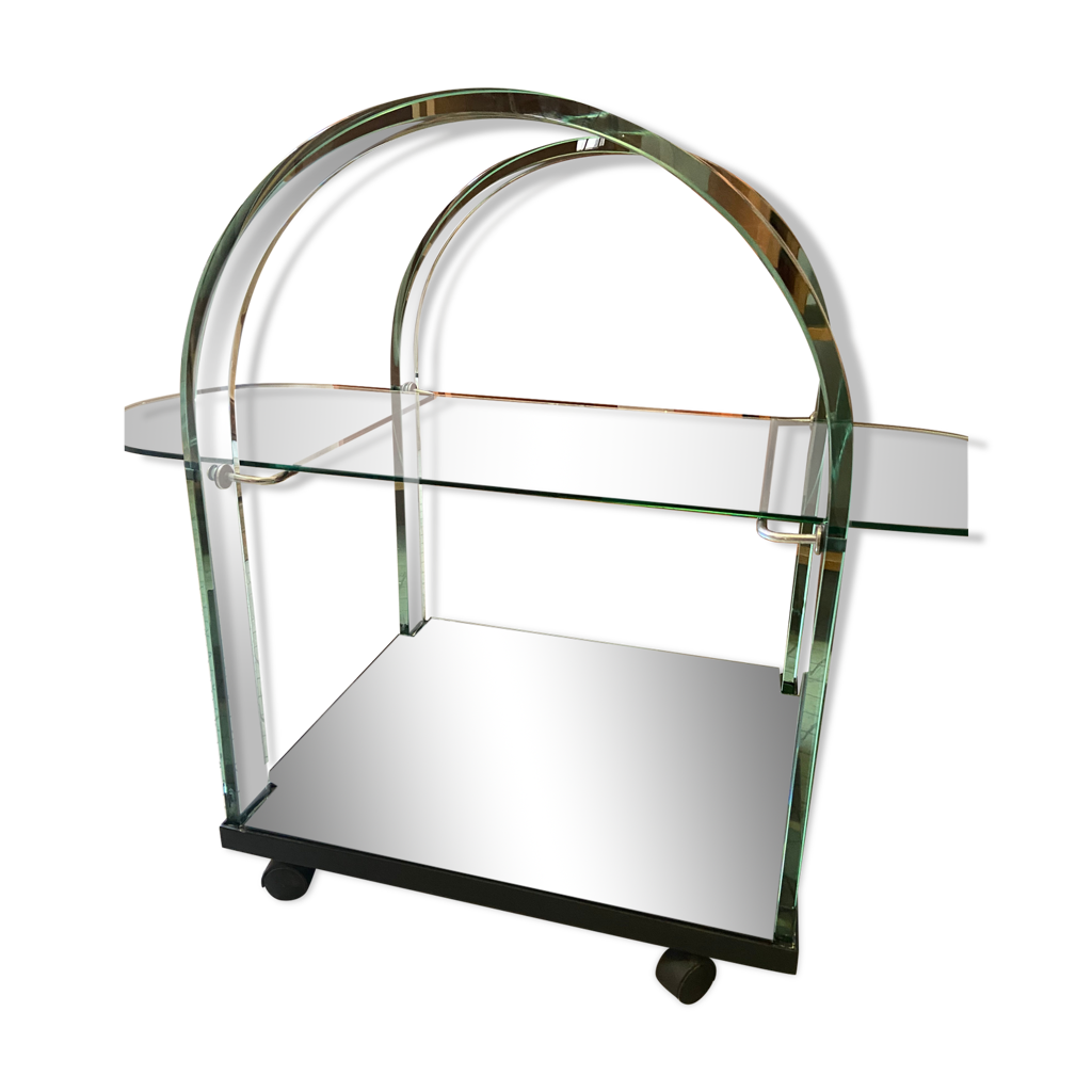 Desserte bar vintage en verre courbé et miroir/Fiam Italie | Selency