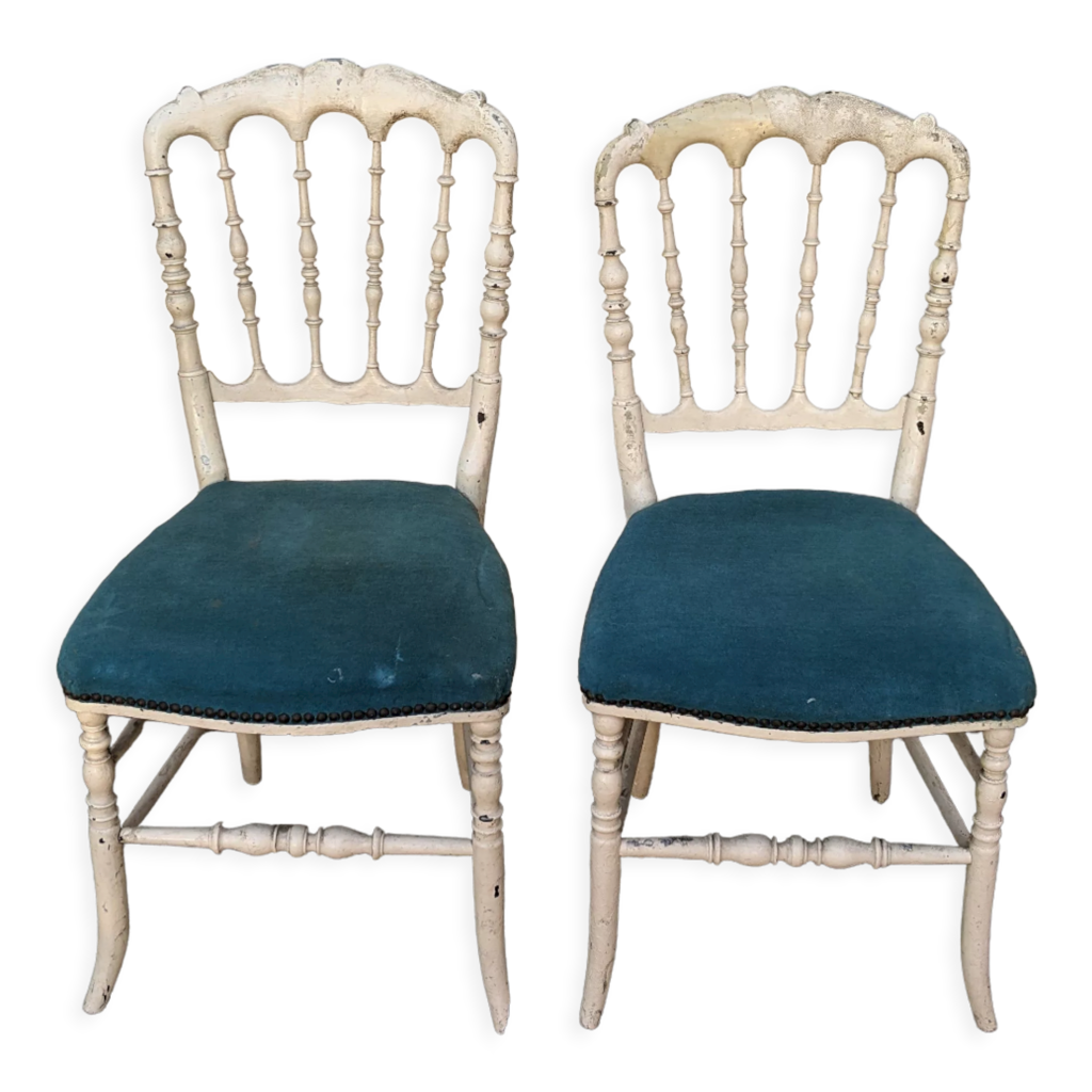 Duo de chaises Napoléon III assise bleu canard | Selency
