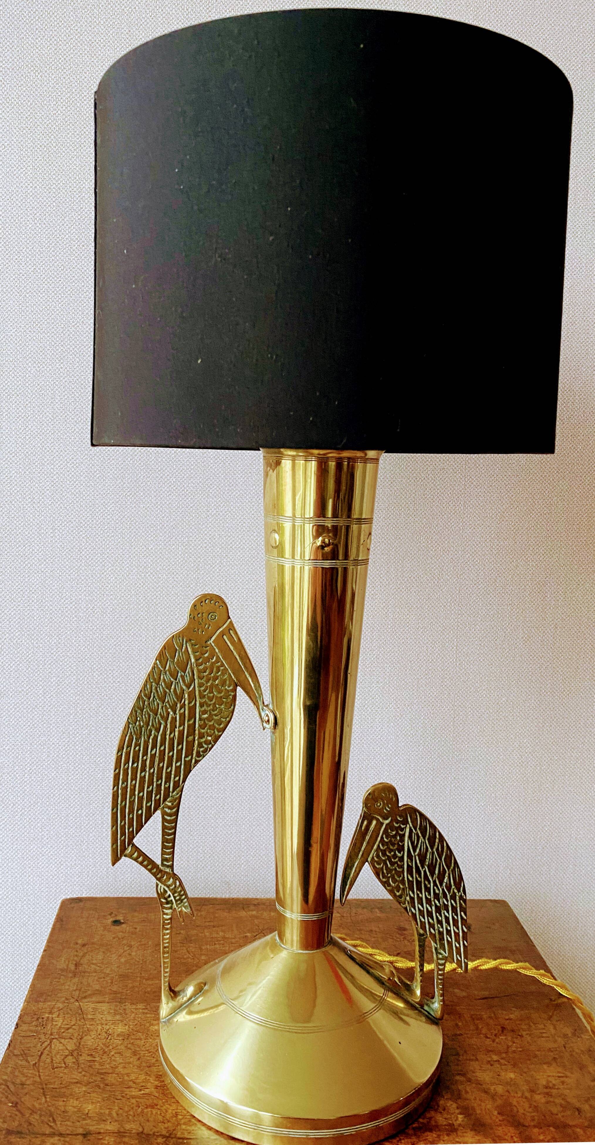 Grande lampe Art déco années 30 - pied en laiton et deux marabouts ...