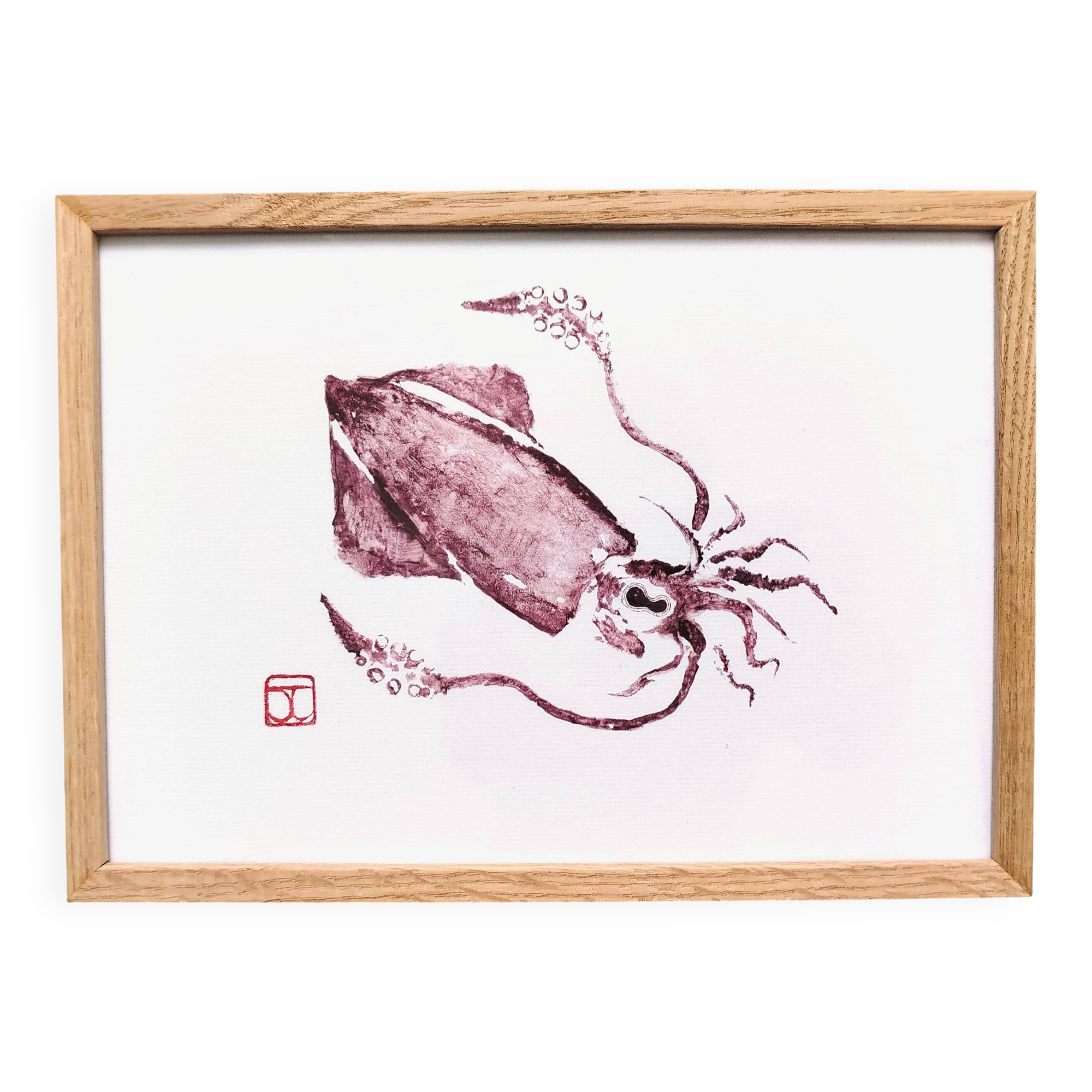 Impression d'art encadrée, "Estampe d'un calamar" | Selency